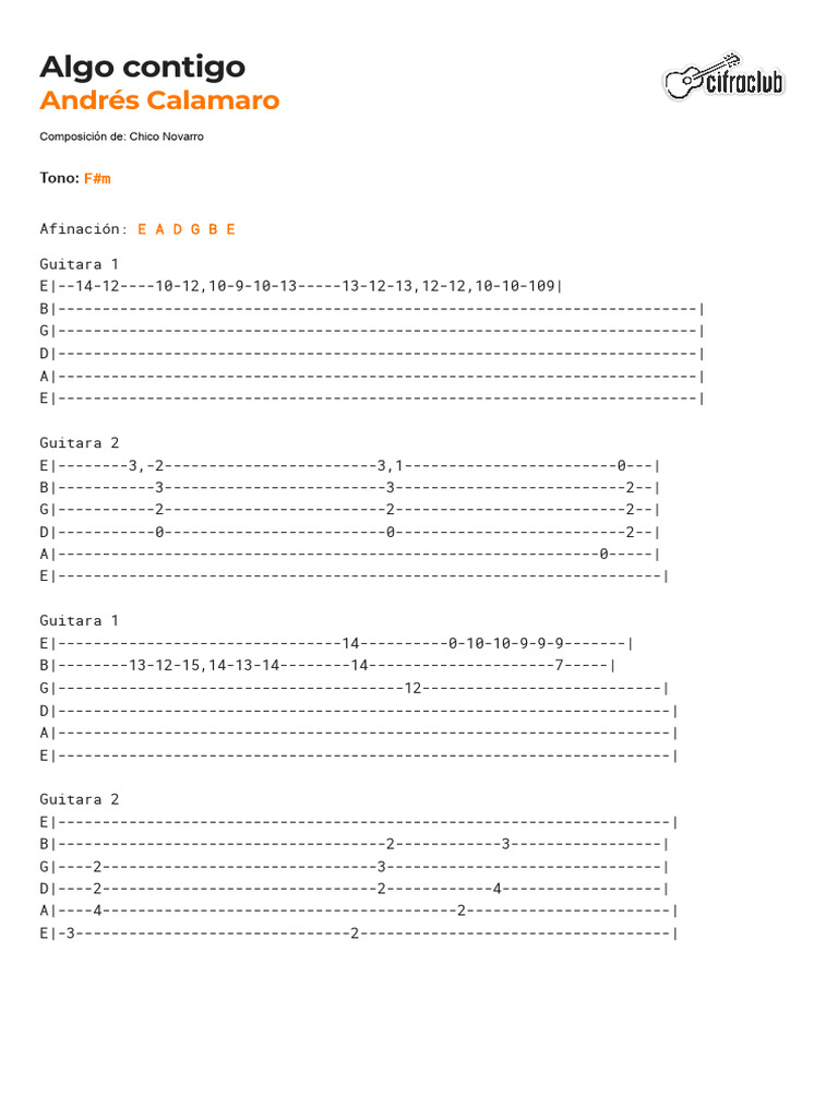 Tablatura "Algo Contigo" F#m | PDF