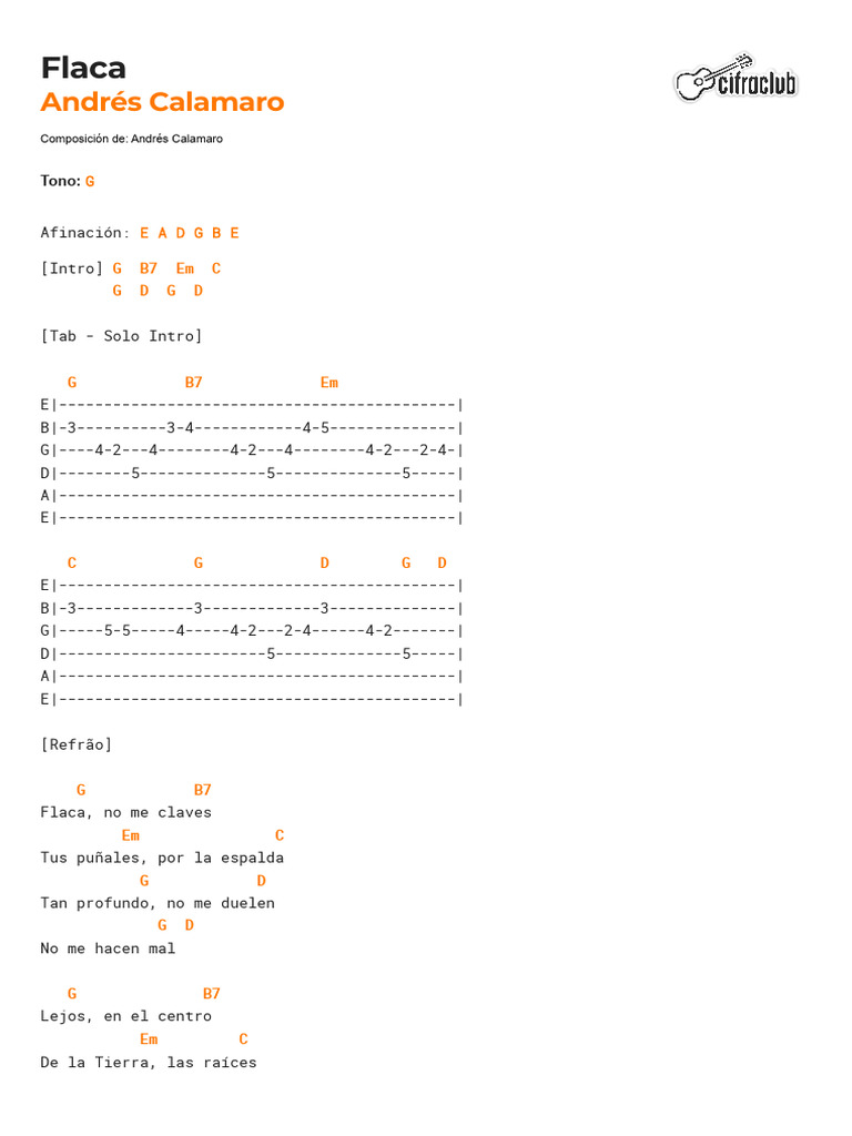 Acordes - Andrés Calamaro - Flaca | PDF