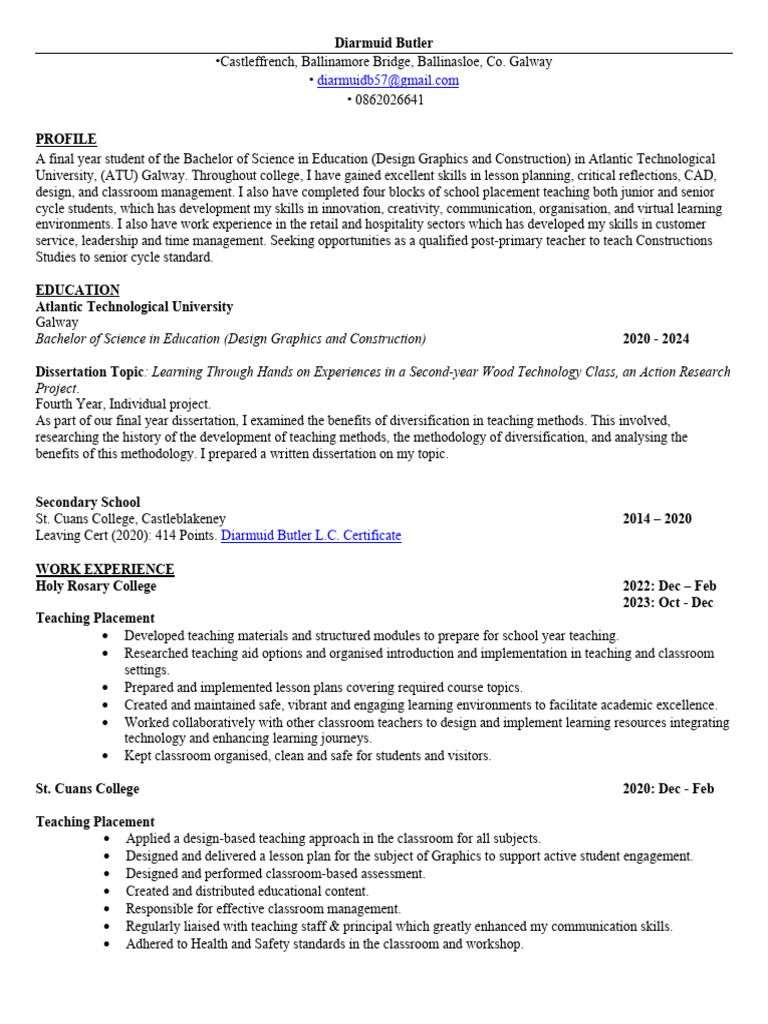 Diarmuid Butler Education C | PDF | Mentorship | Teachers