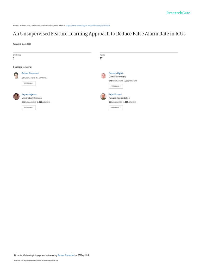 An Unsupervised Feature Learning Approach To Reduce False Alarm Rate in Icus | PDF ...