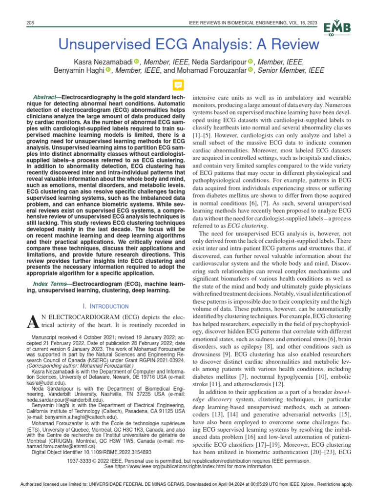 Unsupervised ECG Analysis Review | PDF | Cluster Analysis ...