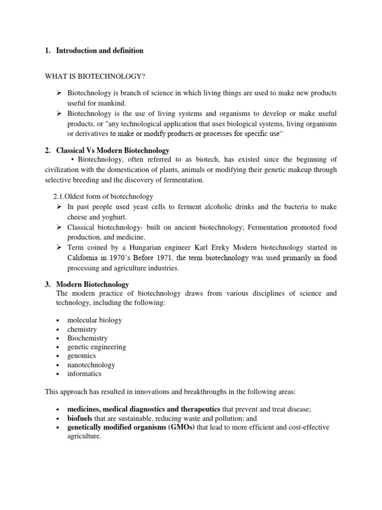 Introduction and Definition Biotec | PDF | Biotechnology | Genetic ...