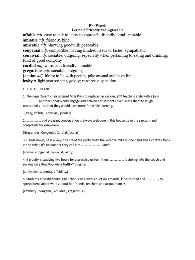 Friendly Vocabulary Lesson | PDF