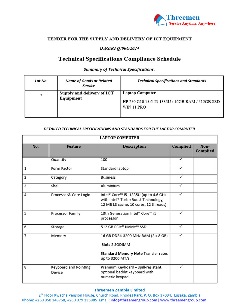 Lot 3-Technical Specifications - Laptop Computer | Download Free PDF ...