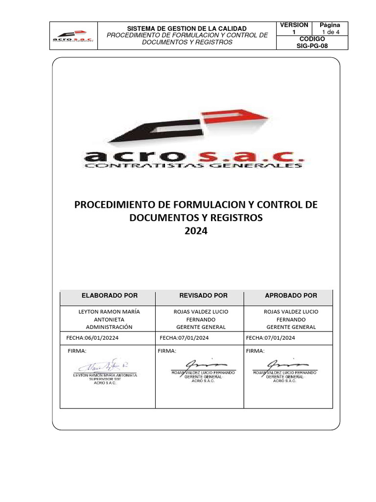 Procedimiento Control de Documentos y Registros 2024 | PDF | Sistema de ...