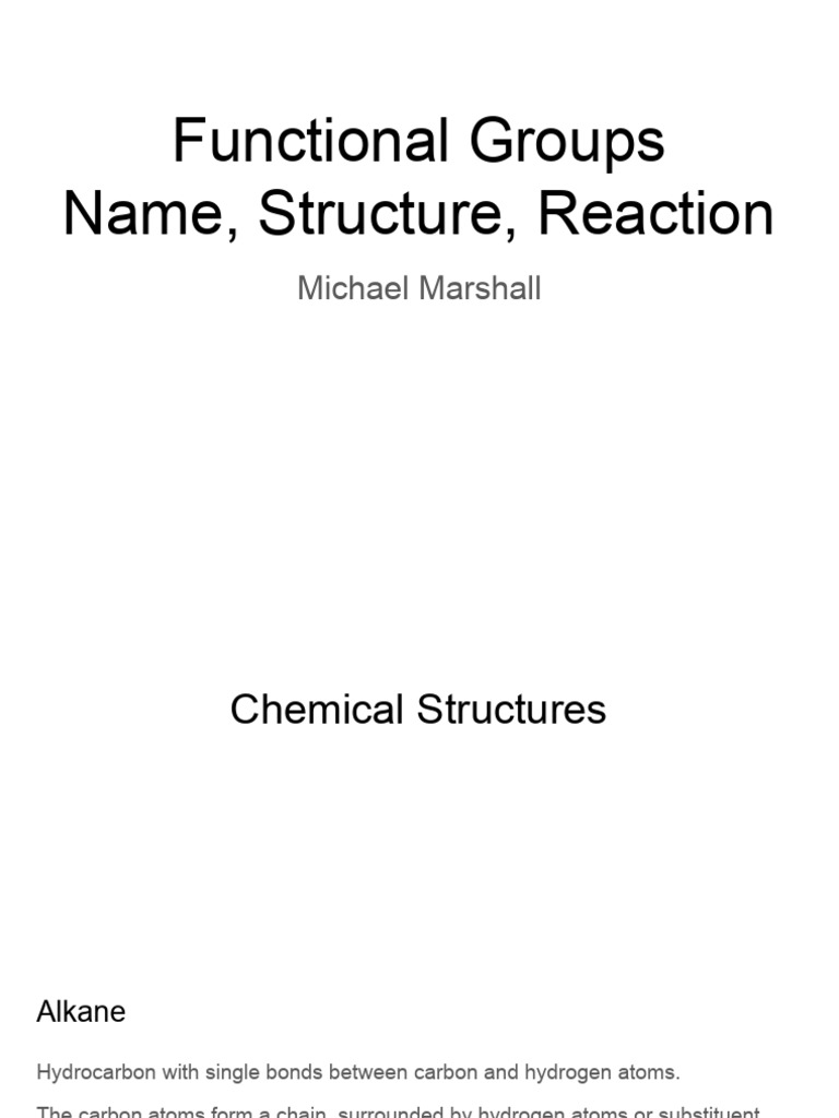 Functional Groups Name, Structure, Reaction | PDF | Functional Group ...