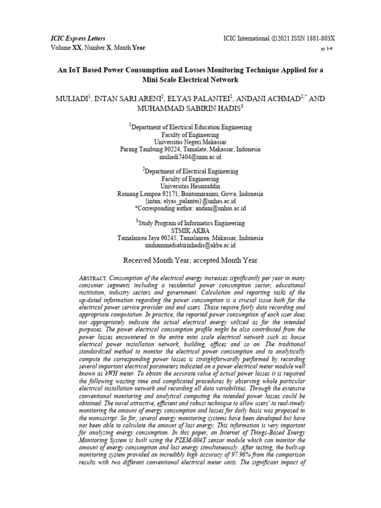 An Iot Based Power Consumption And Losses Monitoring Technique Applied For A Mini Scale