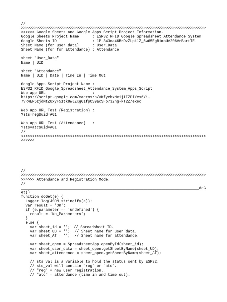 ESP32 RFID-RC522 Google Sheets Simple Attendance System (Google App Script Code) | PDF ...