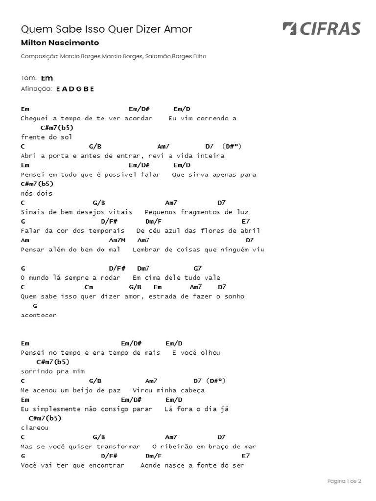 CIFRAS - Cifra - Milton Nascimento - Quem Sabe Isso Quer Dizer Amor | PDF