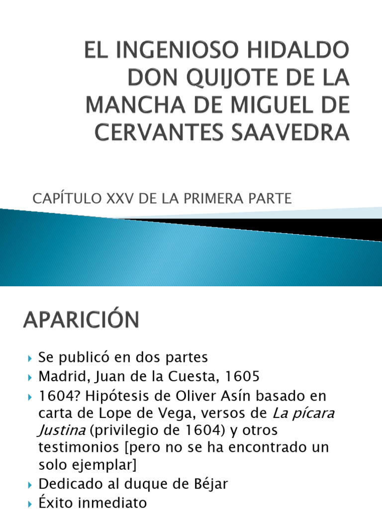 Clase Quijote I Cap. XXV Sierra Morena | PDF | Don Quijote | Miguel De ...