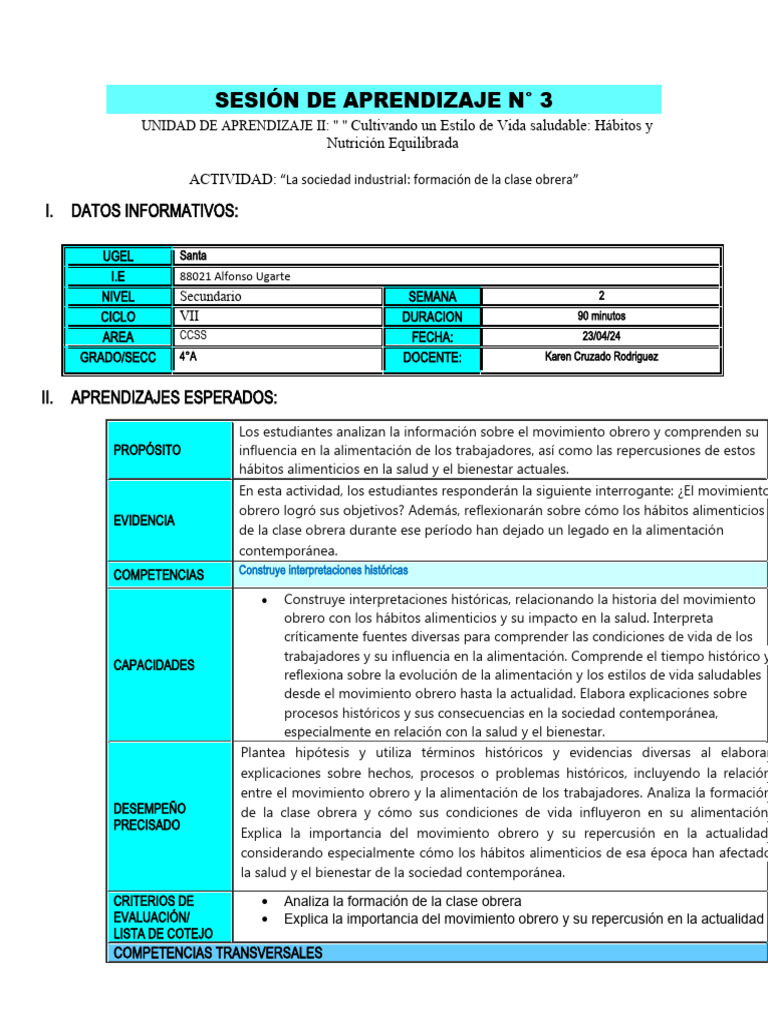 1. SESIÓN 03 - CC.SS. 4° SEC -SEM. 2- UNI 2 | PDF | Aprendizaje | Evaluación