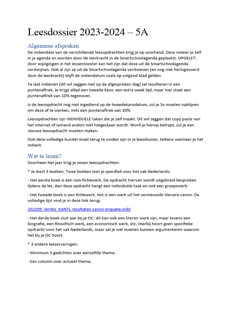 Leesdossier 5A (Boekverslag 2) | PDF