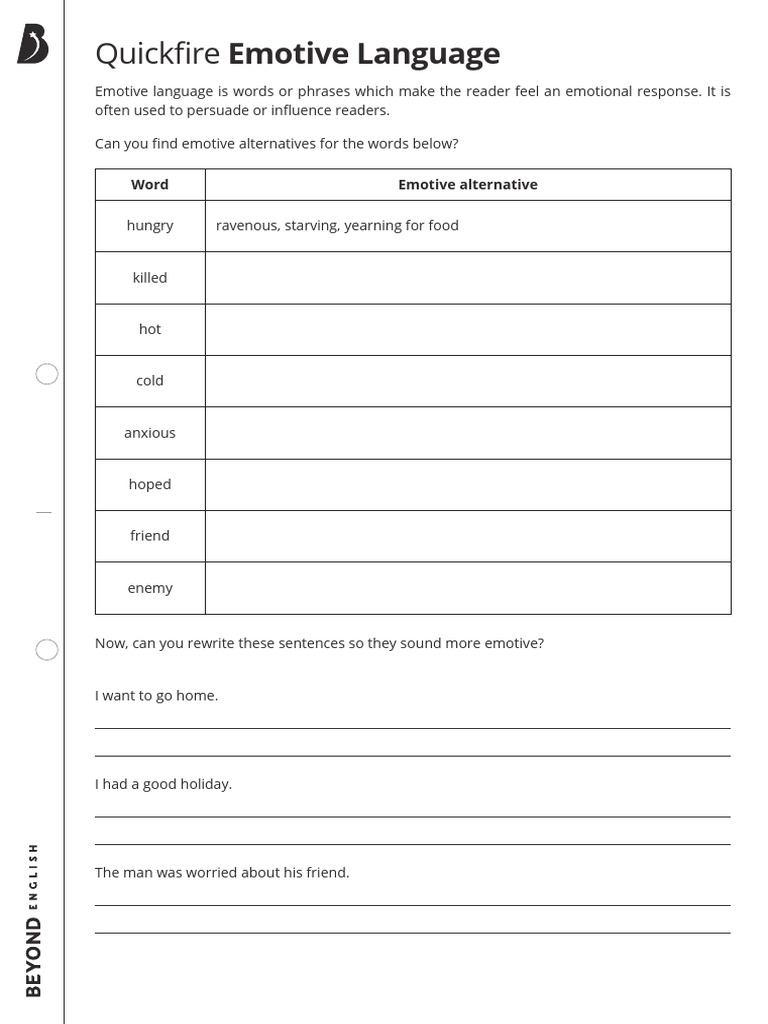 KS3 Emotive Language Exercise | PDF | Foreign Language Studies | Self ...