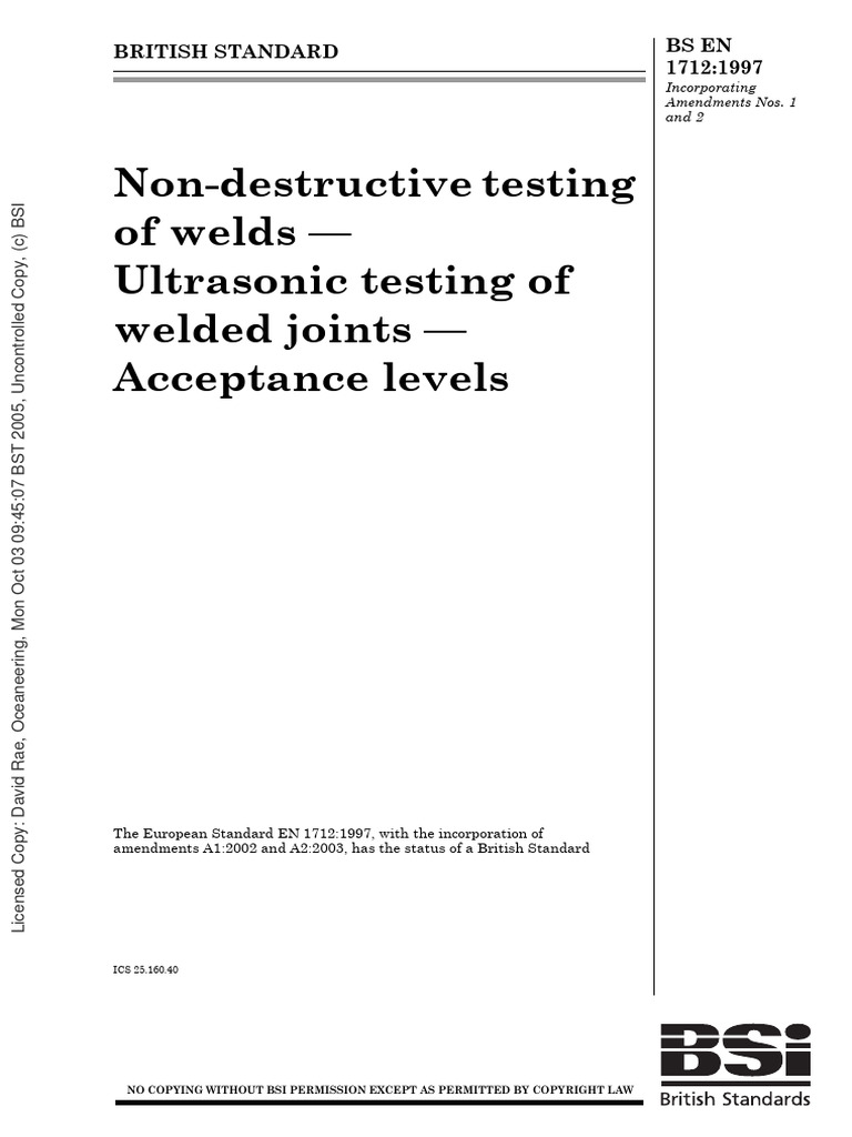 BS en 1712 - 1997 | PDF | Nondestructive Testing | Regulation