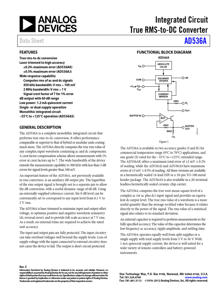 Ad 536 | PDF | Analog Devices | Root Mean Square