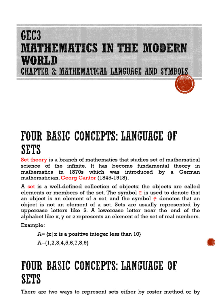 Chapter 2 Mathematical Language and Symbols Part 1 | PDF | Set (Mathematics) | Numbers
