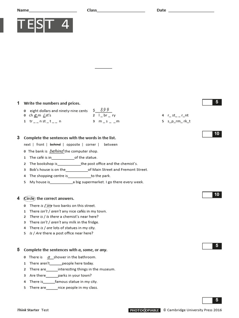 Think Level 0 Unit Test 4 | PDF