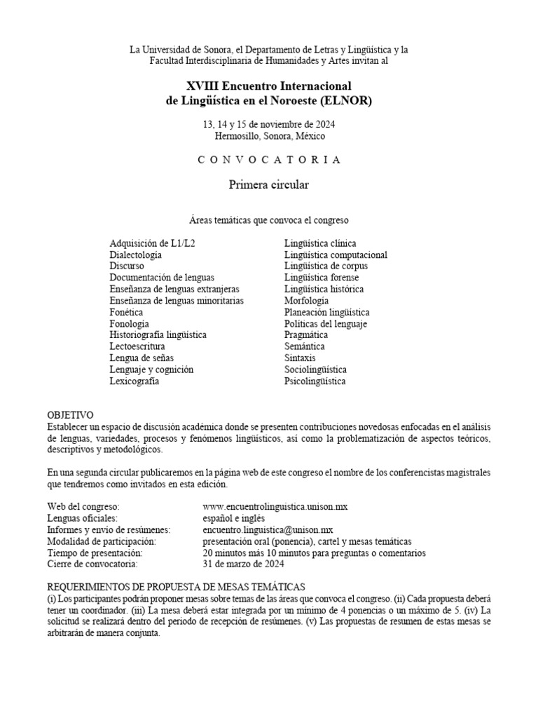 ELNOR_2024_PRIMERA_CIRCULAR | PDF | Lingüística | Comunicación humana