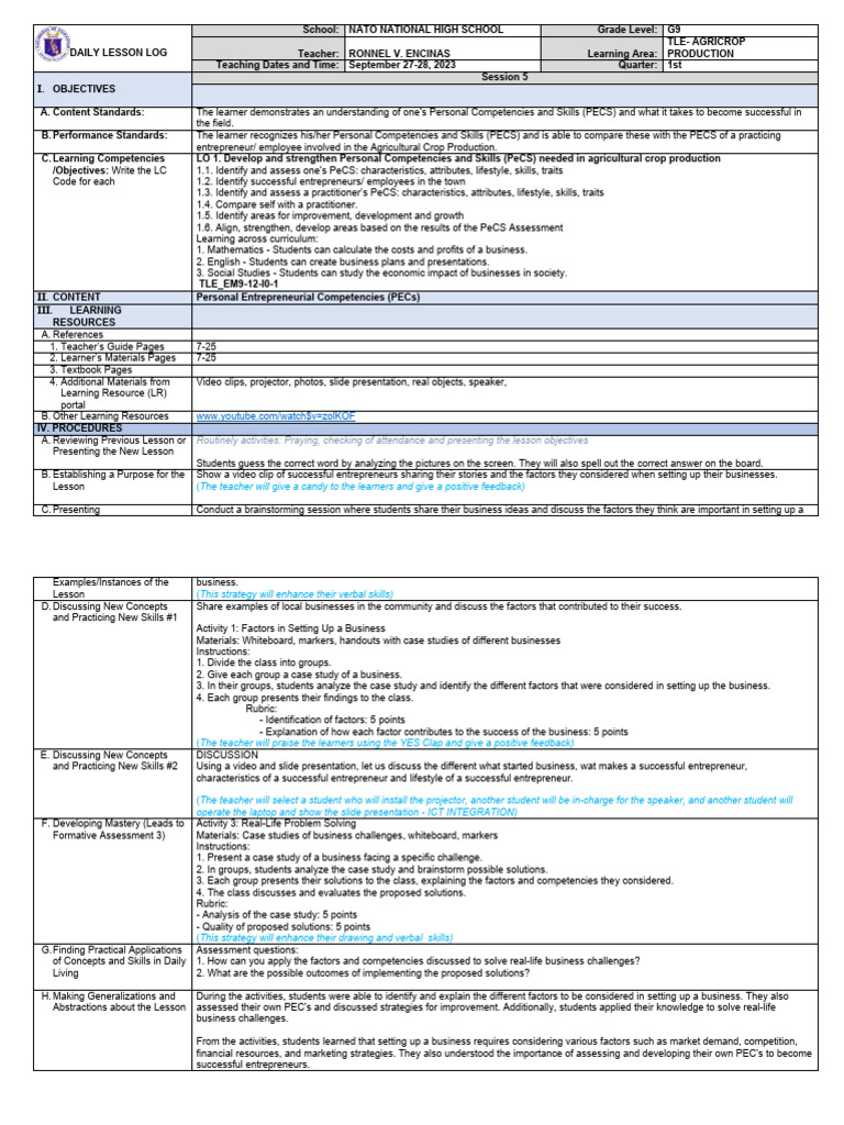 DLL - Tle 9 Pecs | PDF | Learning | Educational Technology