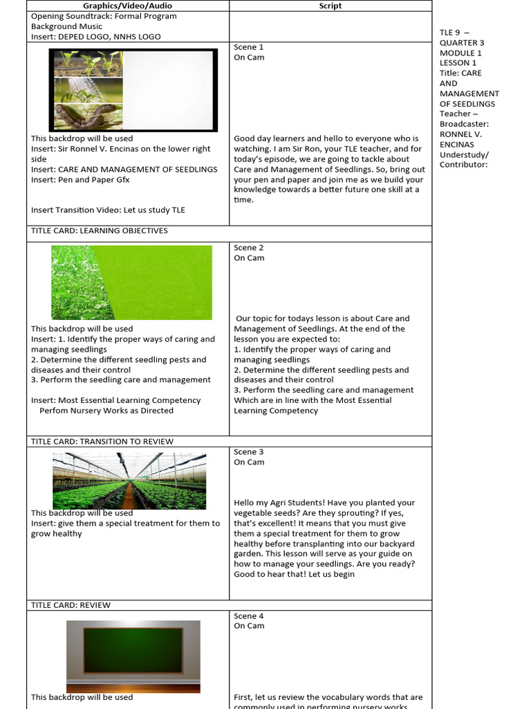 TLE 9 - Agricrop Script - DAY 1 | PDF | Learning | Seedling