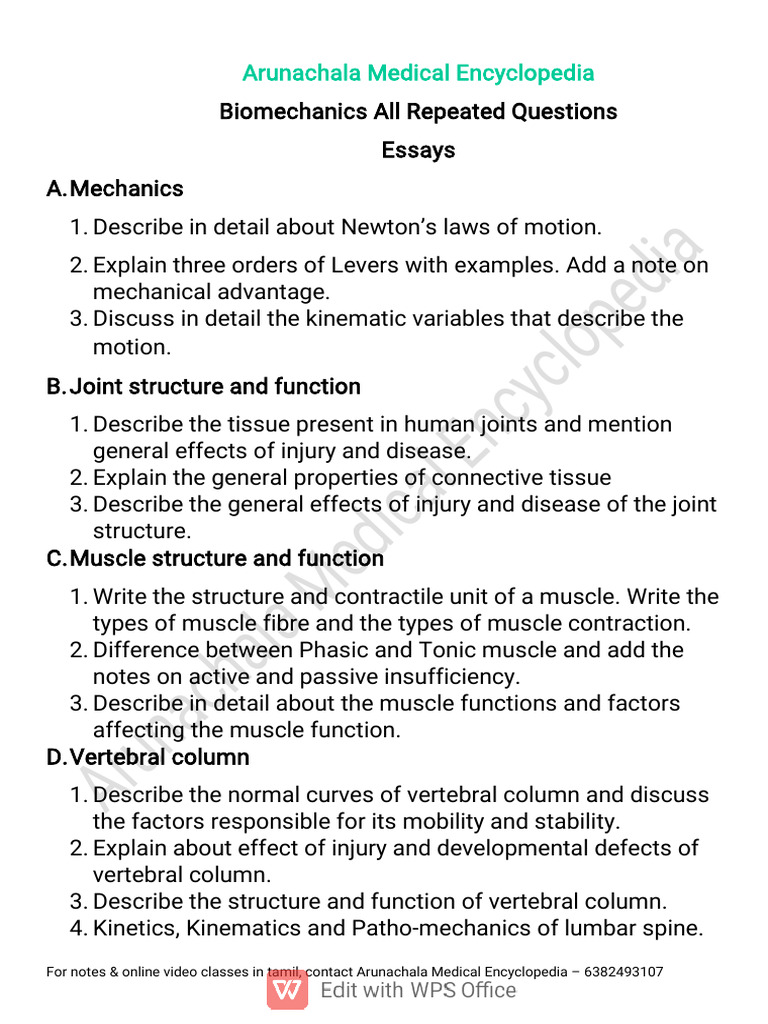 BPT Biomechanics Repeated Questions All | PDF | Anatomical Terms Of ...