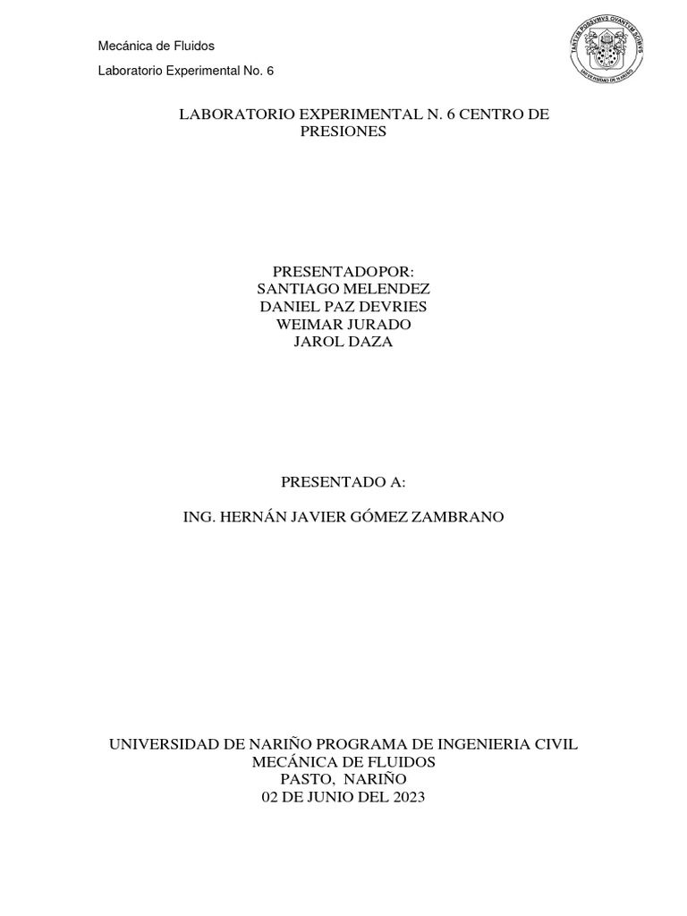Informe 6 - Centro de Presiones | Descargar gratis PDF | Presión | Fuerza