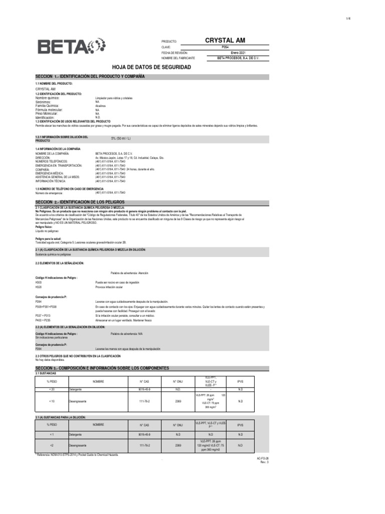 HDS - Crystal Am | PDF | Agua | Química