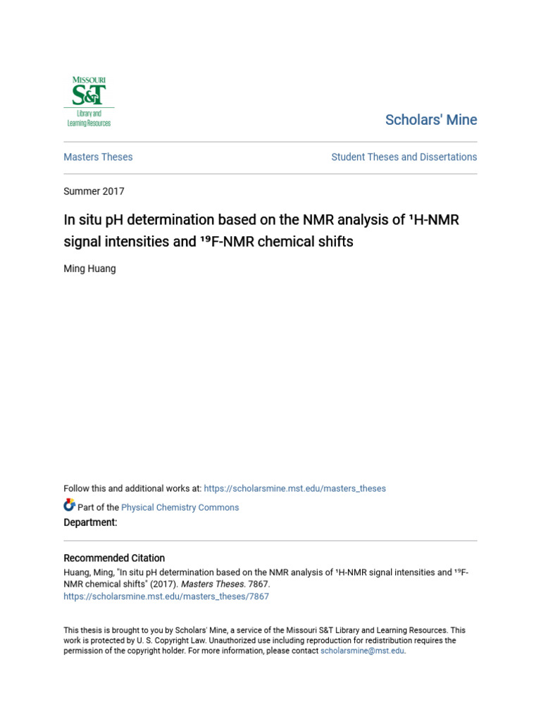 In Situ PH Determination Based On The NMR Analysis of H-NMR Sign | PDF ...