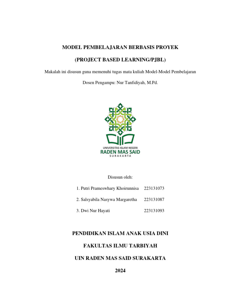 Model Pembelajaran Berbasis Proyek PJBL | PDF