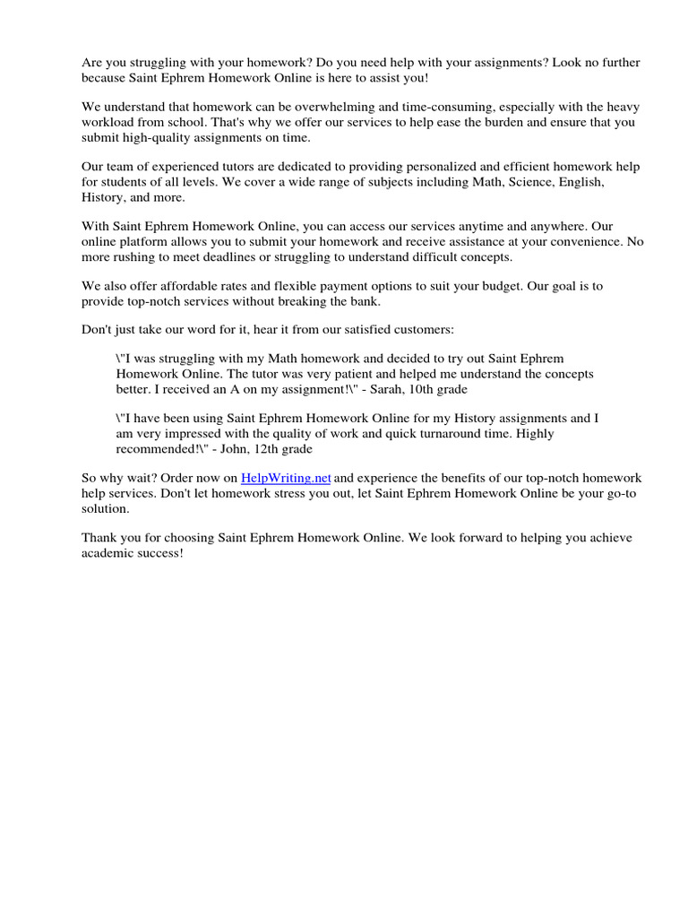 Saint Ephrem Homework Online | PDF | Homework