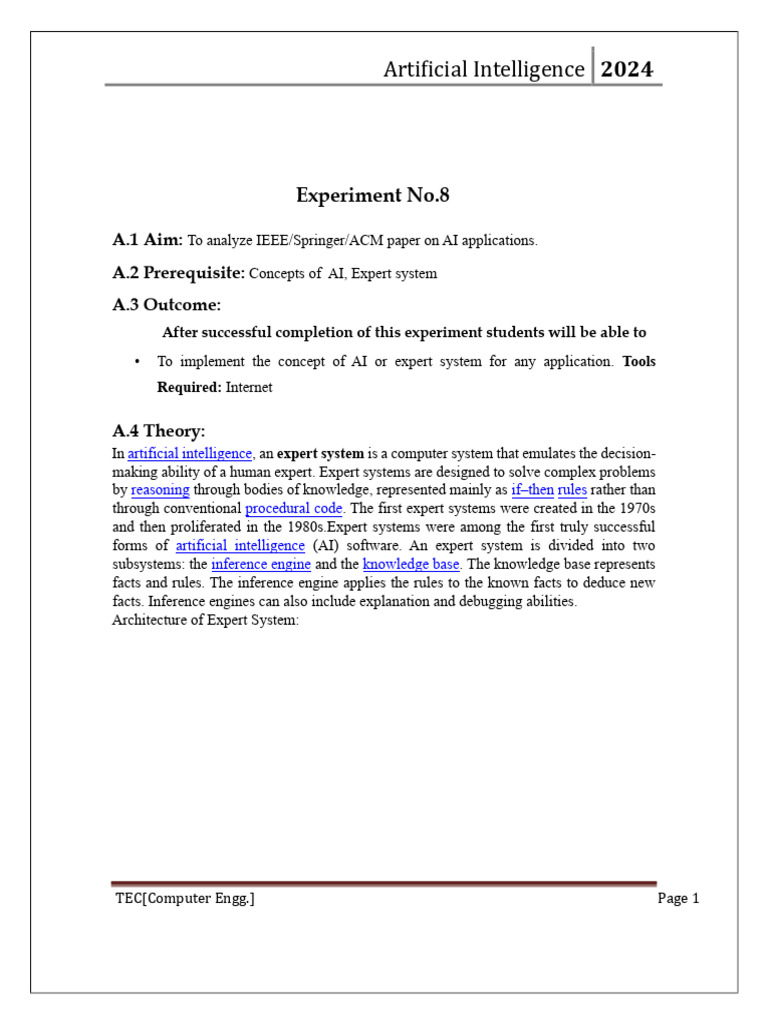 B31 (AI Exp 08) | PDF | Artificial Intelligence | Intelligence (AI) & Semantics