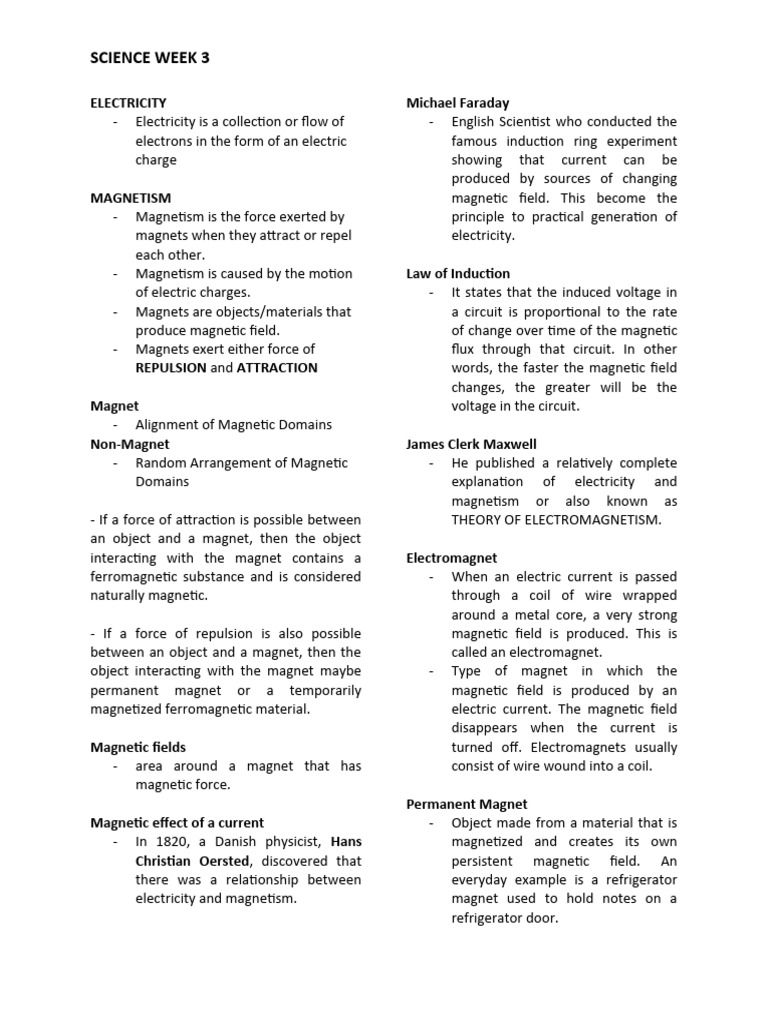 Science Week 3 | PDF | Electromagnetic Induction | Magnetic Field