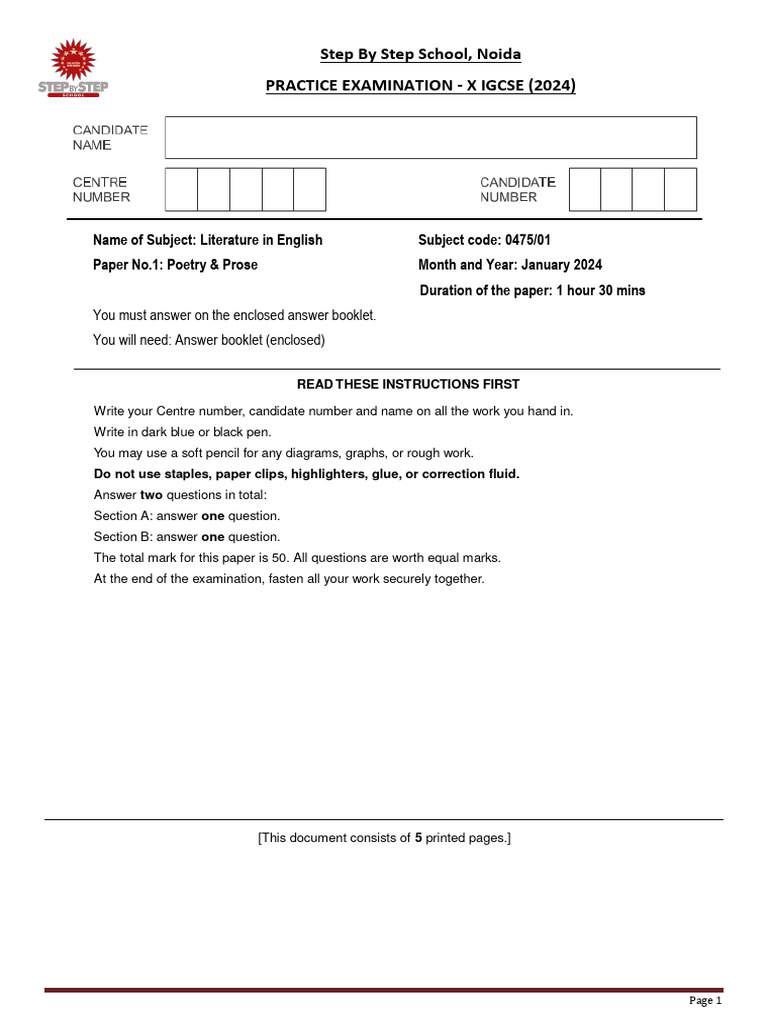 Igcse Litearture Exam Questions | PDF | Poetry