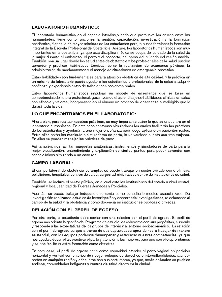 Laboratorio Humanístico en Obstetricia | PDF | Partería | Laboratorios