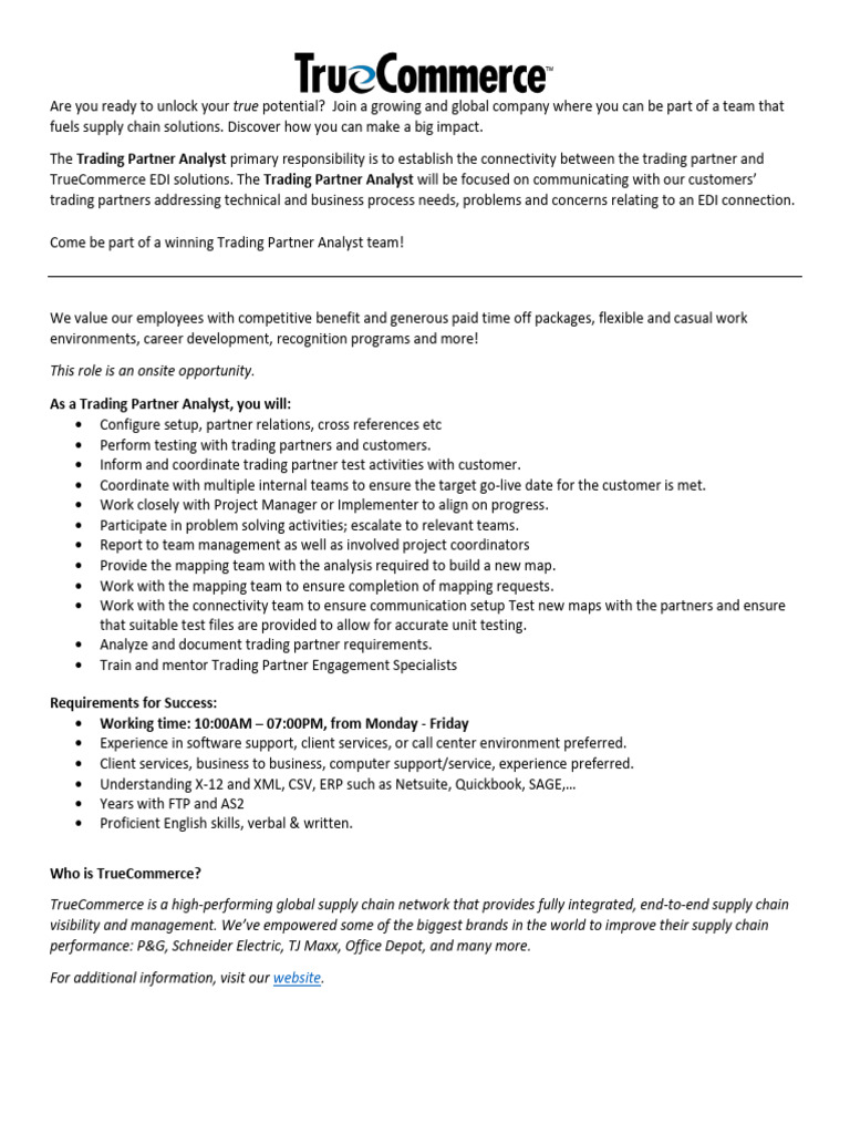 External Job Posting Trading Partner Analyst | PDF | Electronic Data ...