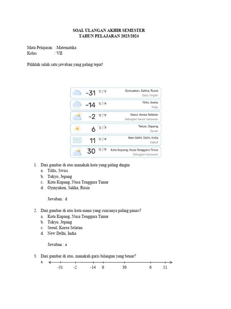 Soal Ulangan Matematika Kelas VII | PDF