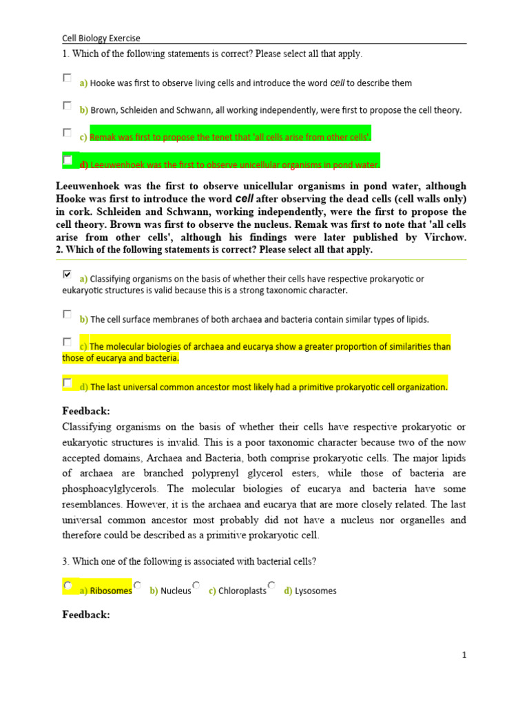 Cell Exercise | Download Free PDF | Microscopy | Cell Membrane