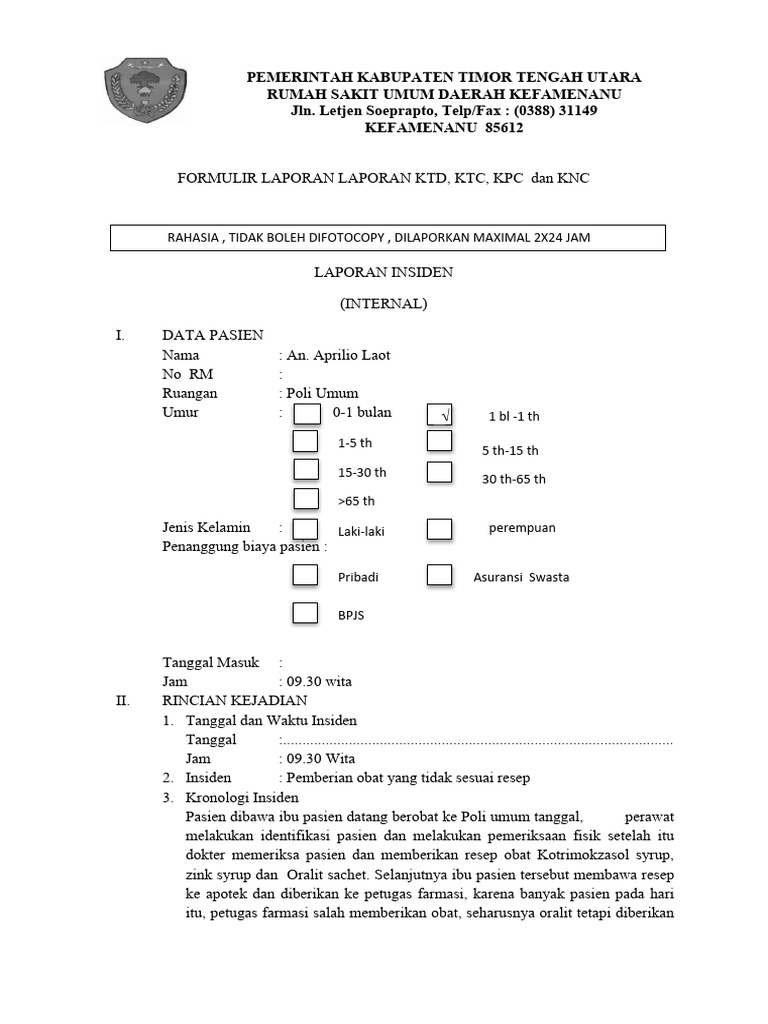 Formulir Laporan Laporan KTD, KPC Dan KNC BNR | PDF