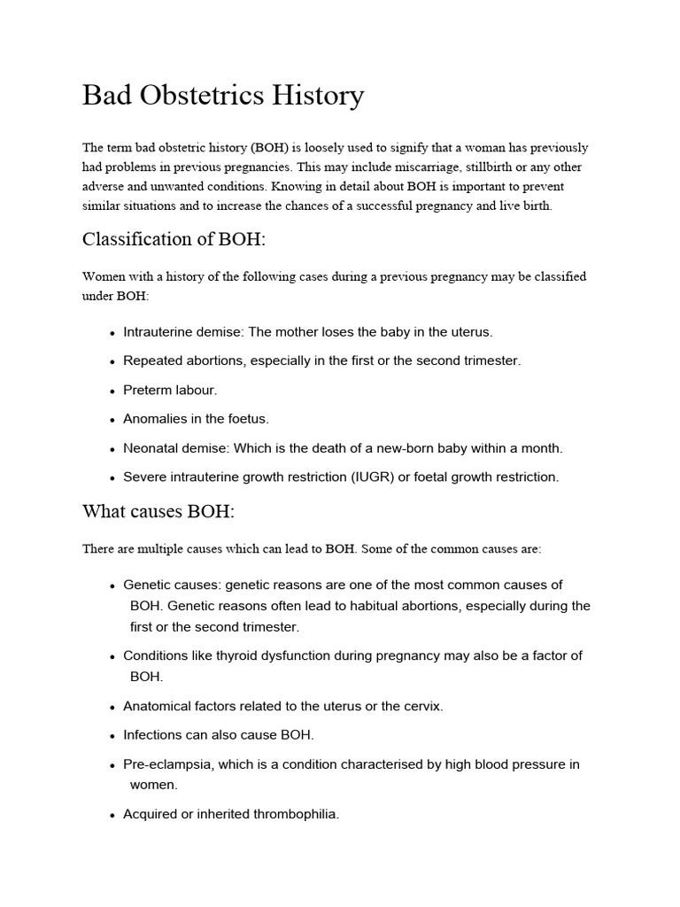 Understanding Bad Obstetric History | PDF