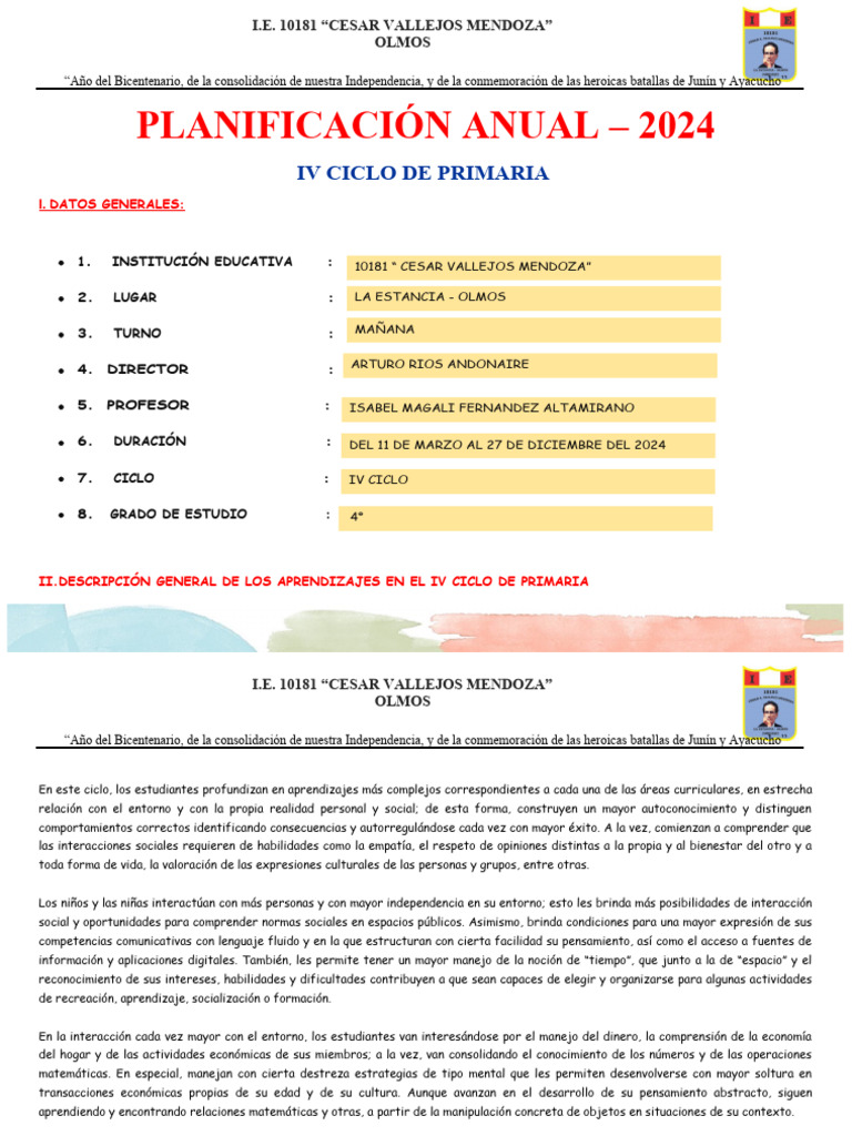 Planificación Anual de 4to Grado | PDF | Geometría | Matemáticas
