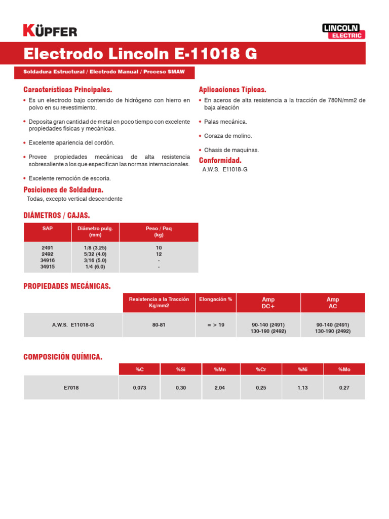 Electrodo Lincoln E 11018 G | PDF