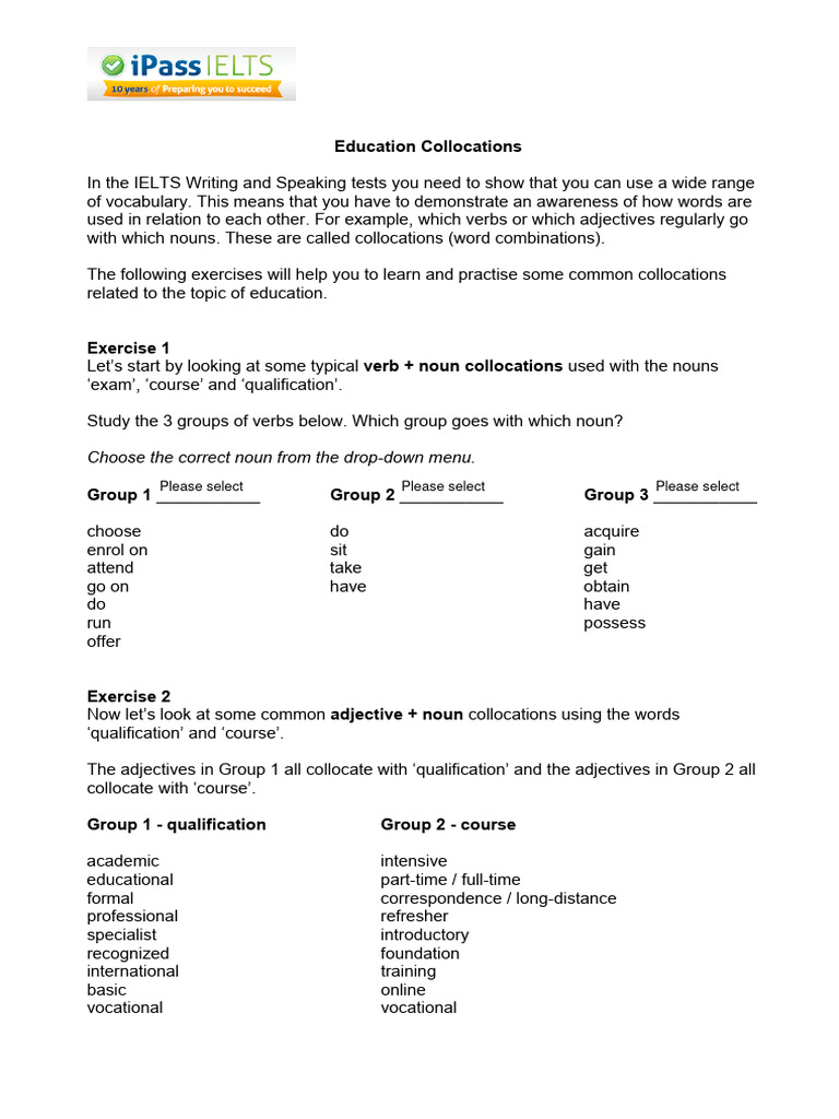 Vocab Education Collocations | PDF | Adjective | Vocabulary