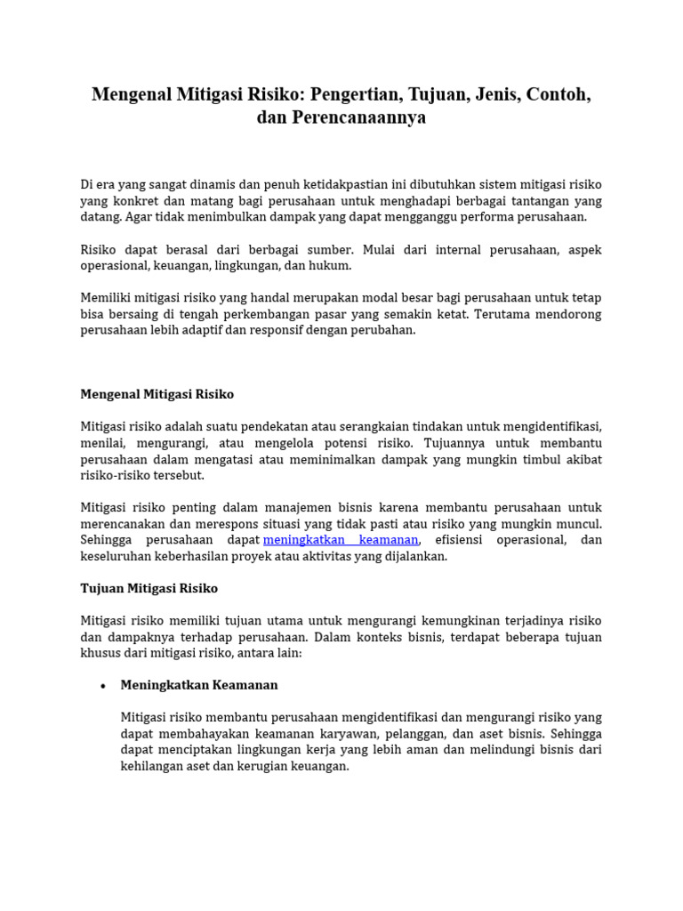 Mengenal Mitigasi Risiko | PDF