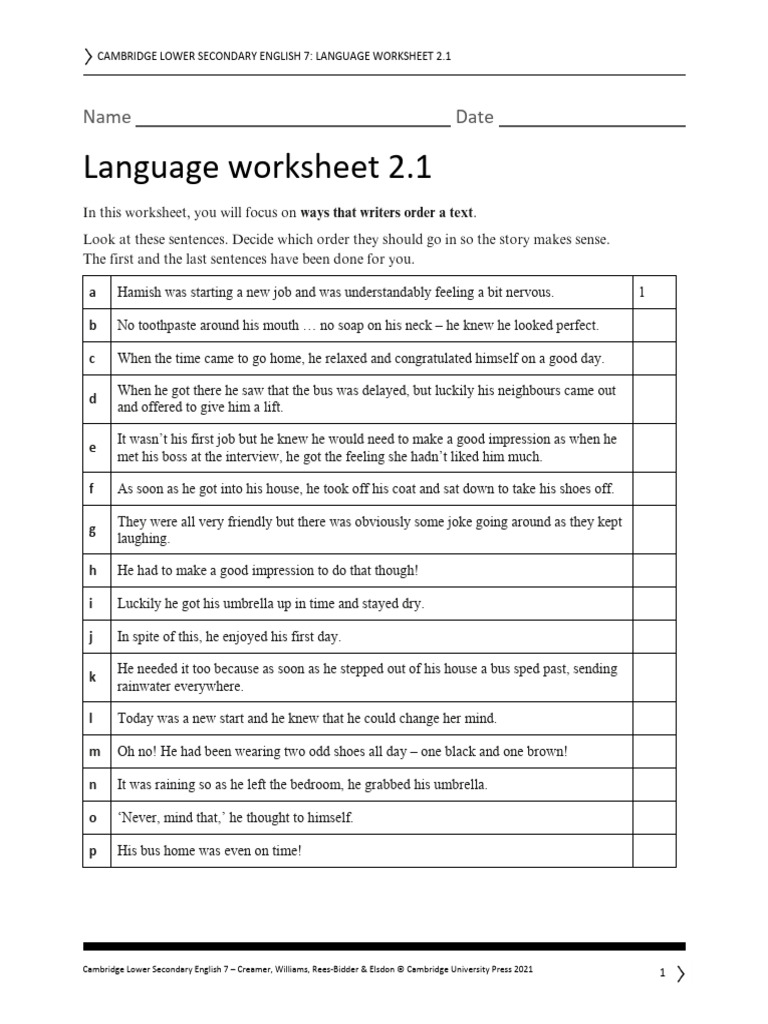 LS English 7 Lang Worksheet 2.1 | PDF | Linguistics