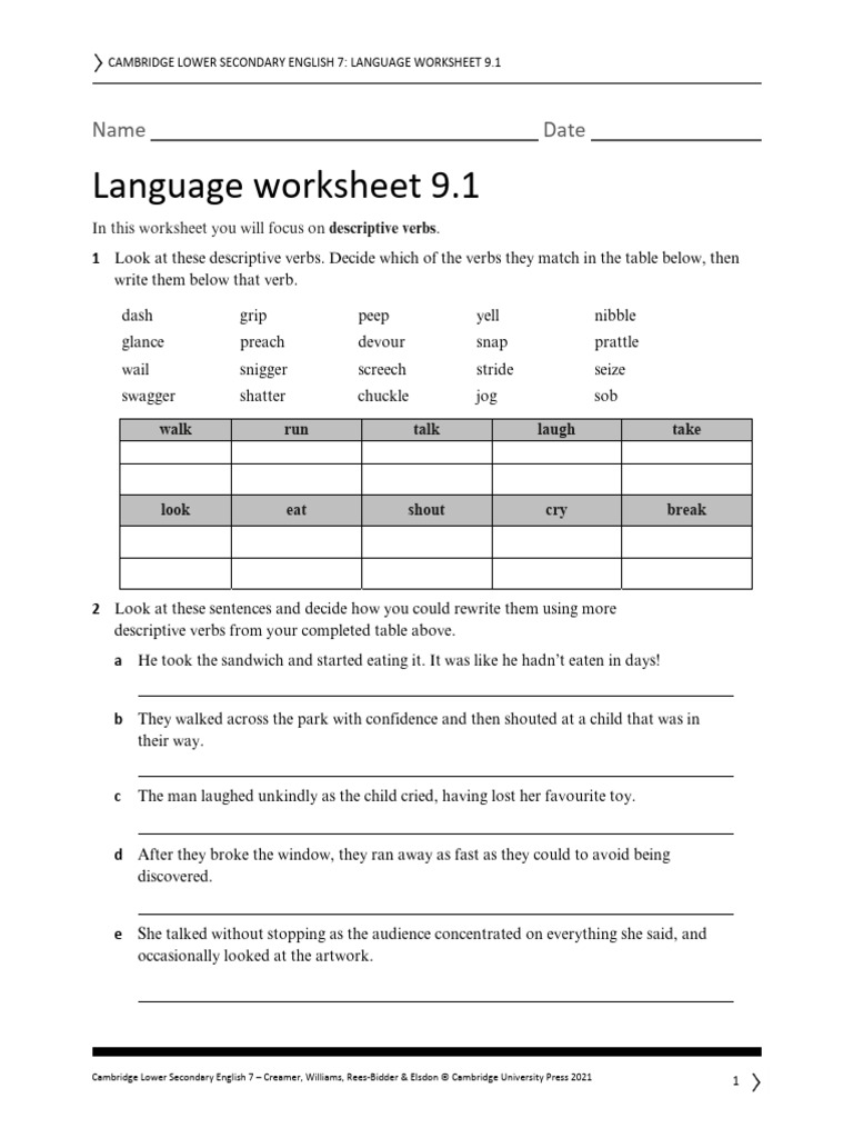 LS English 7 Lang Worksheet 9.1 | PDF