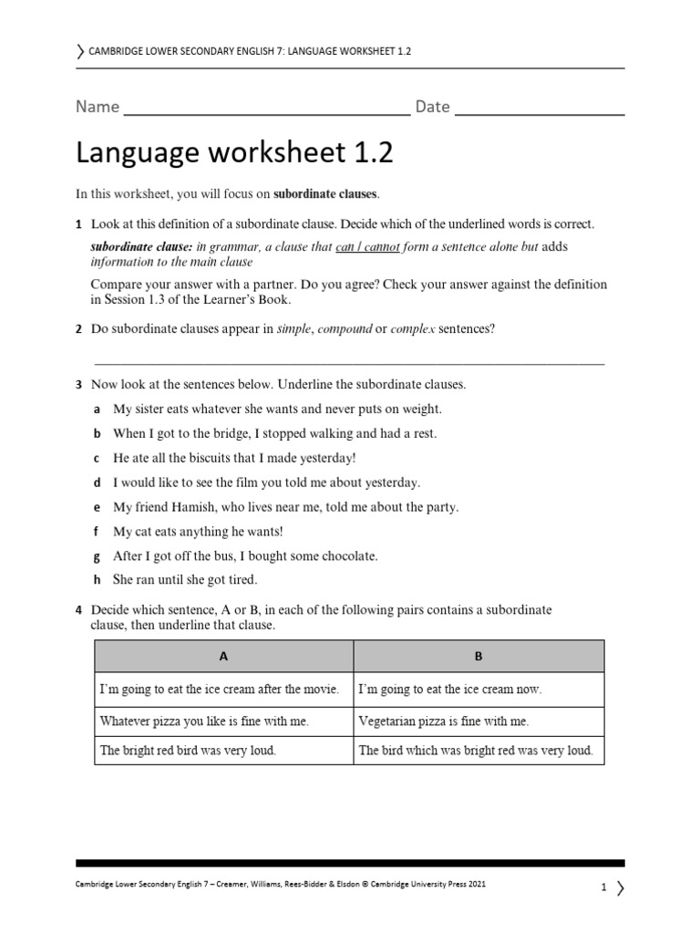 LS English 7 Lang Worksheet 1.2 | PDF | English Language | Sentence ...