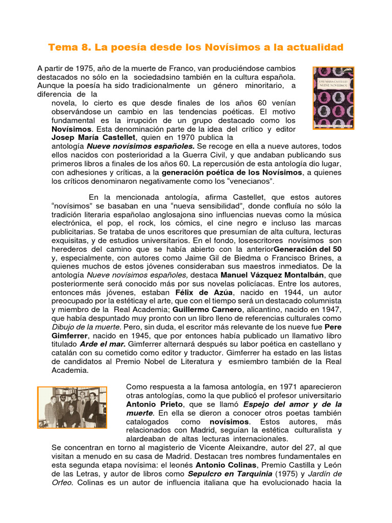 Poesía española: De los Novísimos a hoy | PDF | Literatura española