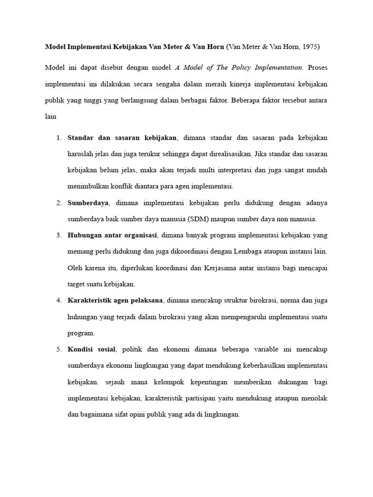 Model Implementasi Kebijakan Van Meter | PDF