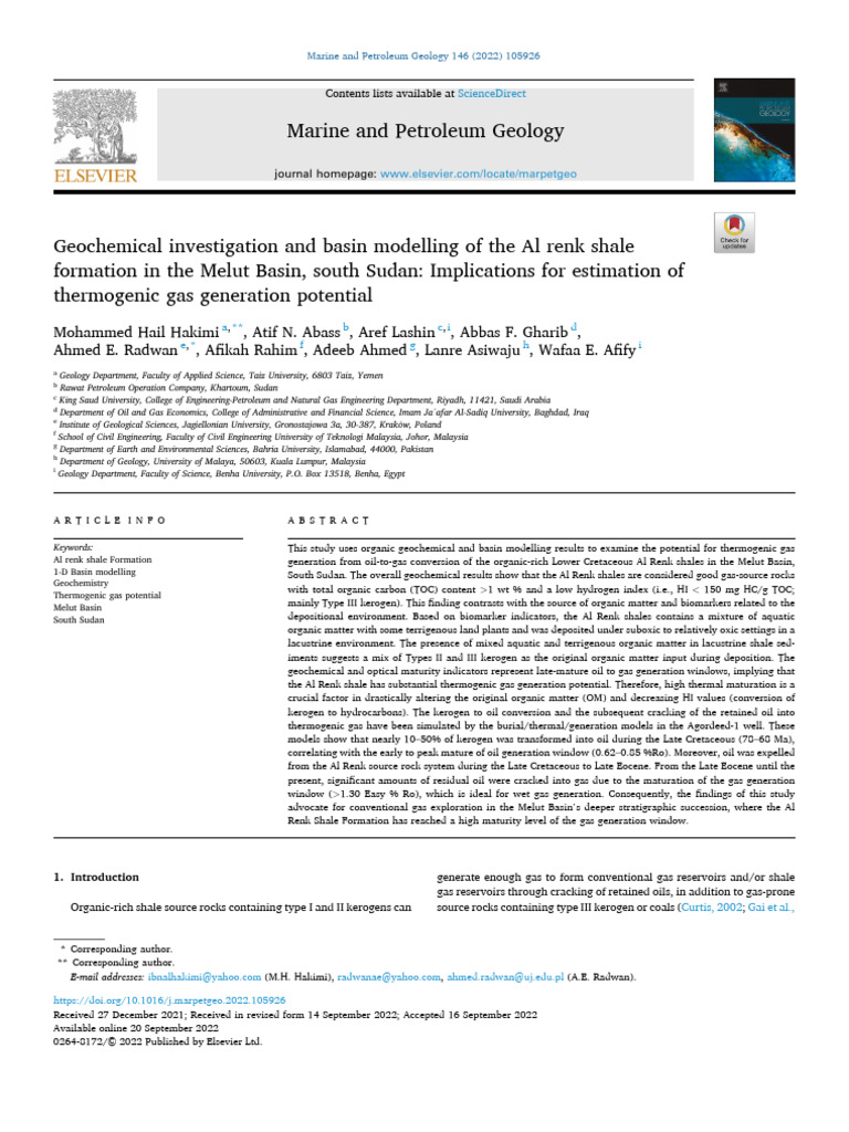 Al Renk Shale Gas Potential in Melut Basin | PDF | Petroleum ...