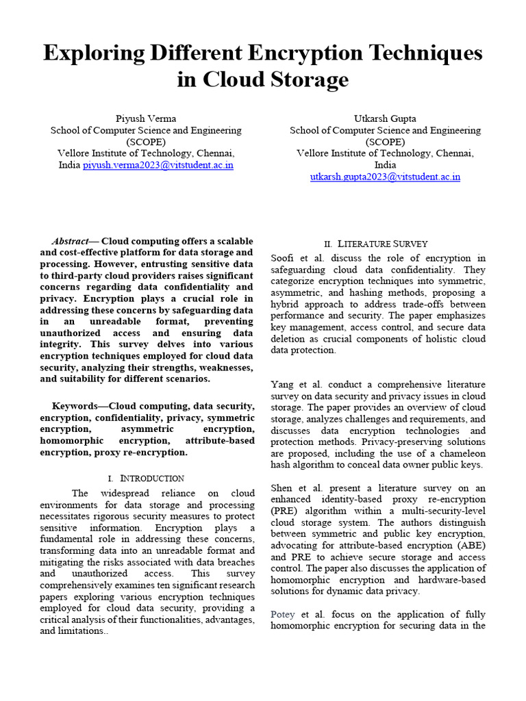 (23MCA1104,23MCA1090) Exploring Different Encryption Techniques in Cloud Storage | PDF ...